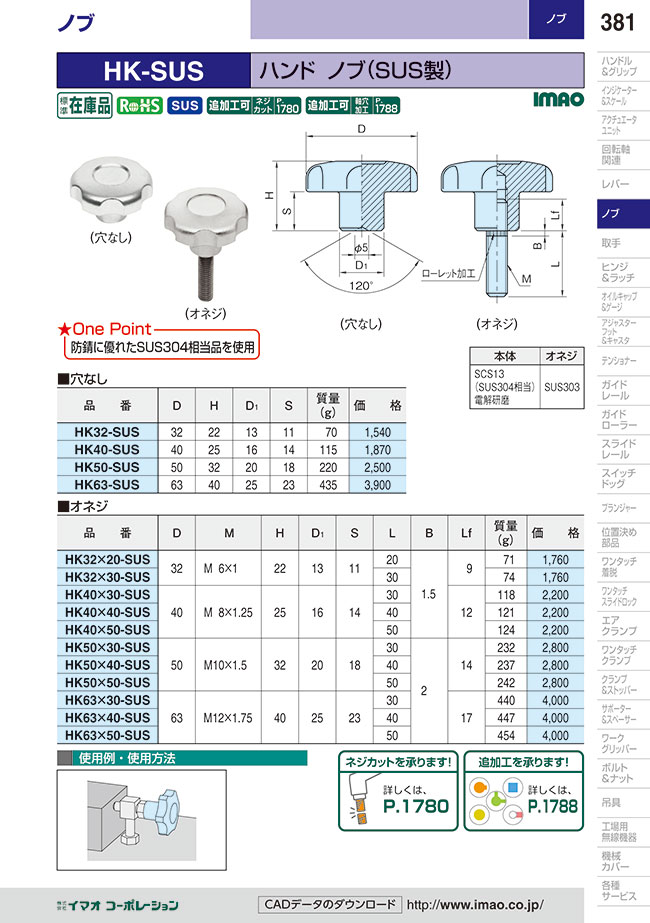 Hand Knob (Made of SUS) (HK-SUS) | IMAO CORPORATION | MISUMI India