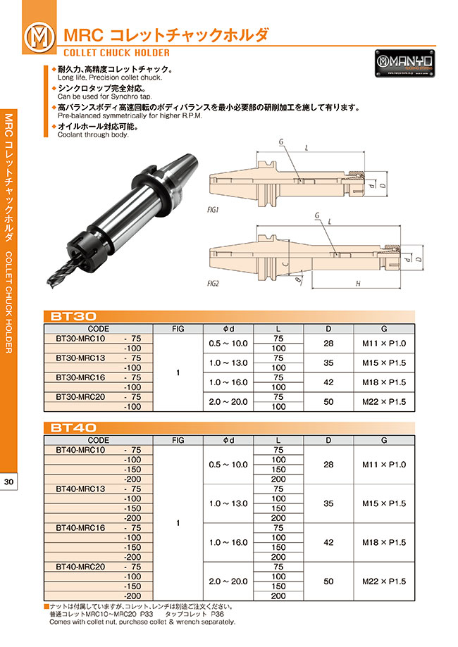 MRC Collet Chuck Holder | MANYO TOOLS | MISUMI India