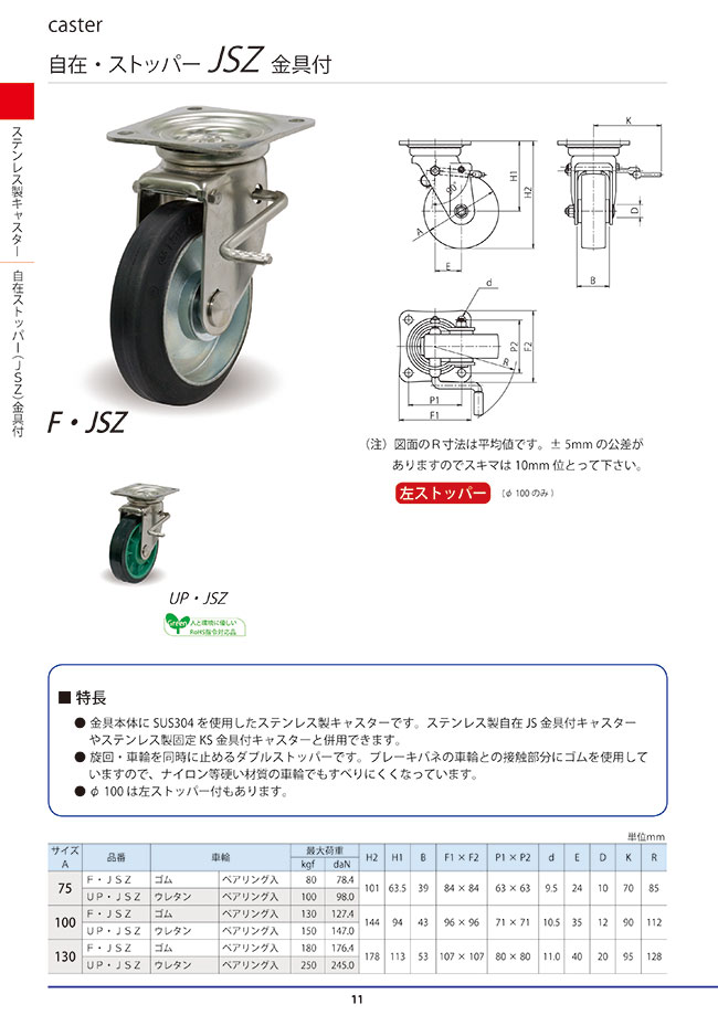 Stainless Steel Casters, Freely Swiveling, Stopper with JSZ Metal ...